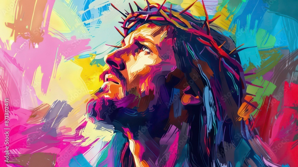 Jesus Christ. Abstract colorful background. Digital painting. Vector ...