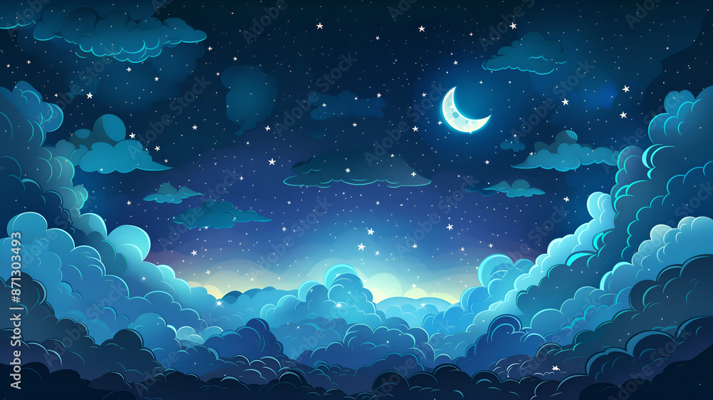night sky with stars and moon. paper art style. Dreamy background with ...