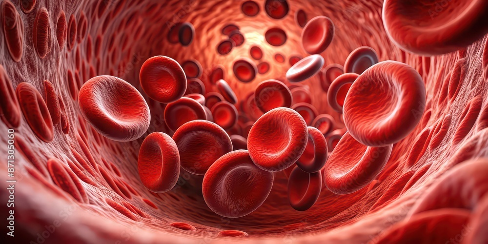 Red blood cells flowing through blood vessels , anatomy, biology ...