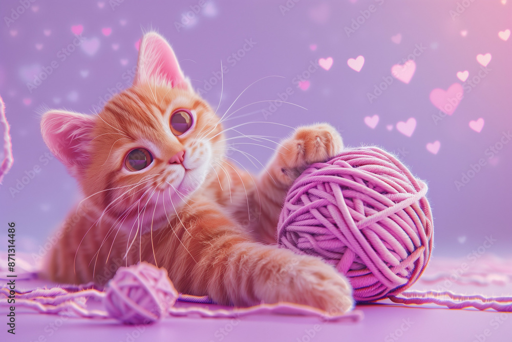 An adorable 3D illustration of an orange tabby cat with large ...