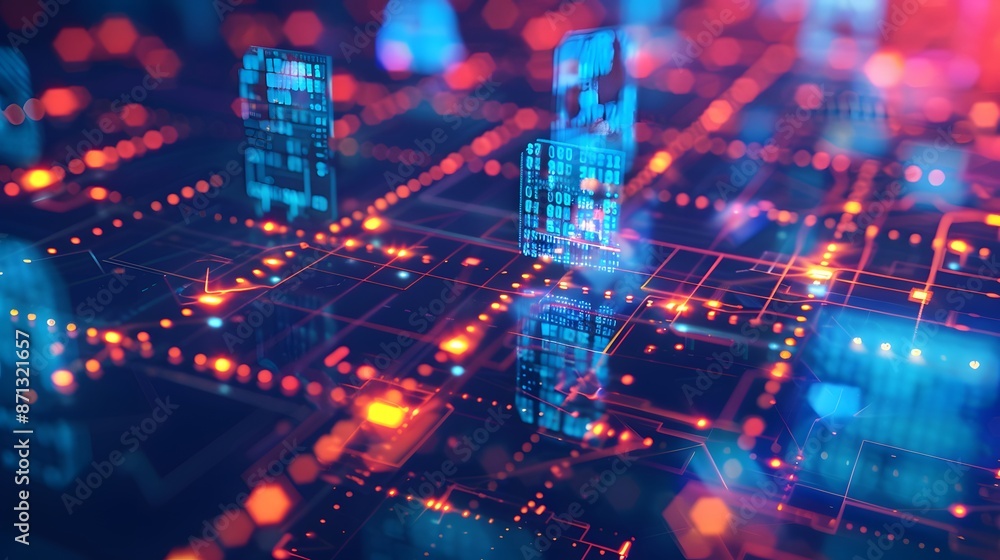 Blockchain network with interconnected nodes and data flow., clean ...