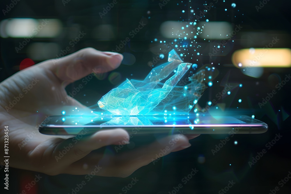 Virtual assistant hologram projecting from a smartphone., clean ...