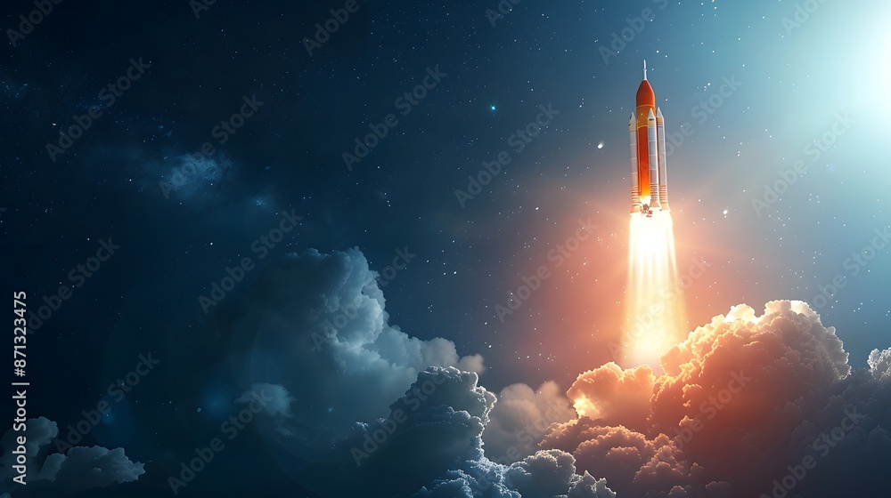 Aerospace engineering concept with rocket launch., clean background ...