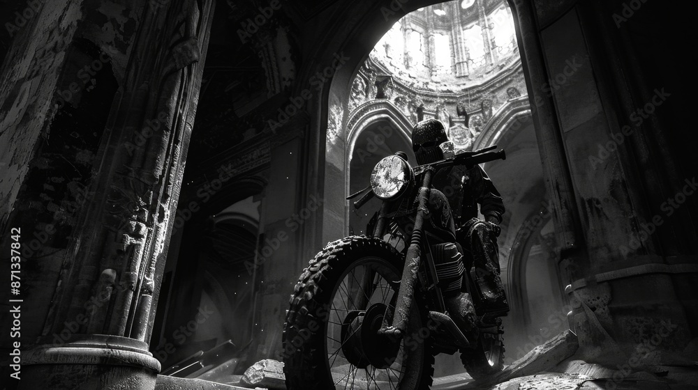 Foto de Gothic Adventure Bike with Symmetrical Dutch Angle Composition ...