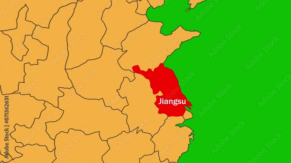 Jiangsu map animated video. Jiangsu location is highlighted on the ...