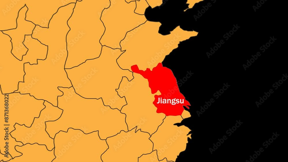 Jiangsu map animated video. Jiangsu location is highlighted on the ...
