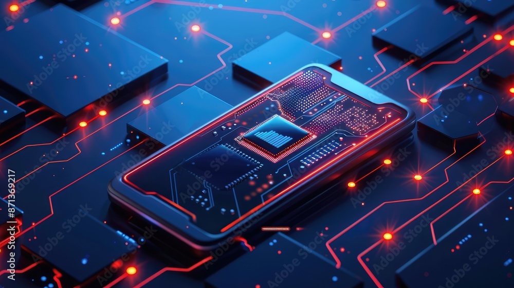 Microchip On Screen Of Mobile Phone Programming Microcontroller Concept Artificial