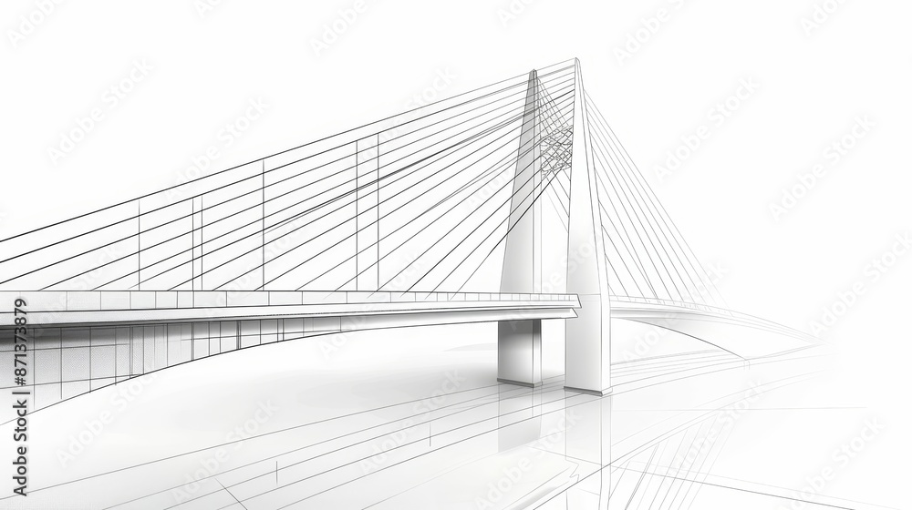 Detailed architectural drawing of a modern bridge, blueprint sketch ...