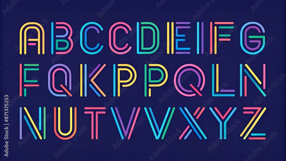 Modern linear typographic alphabet in a set. Contains vibrant colors ...