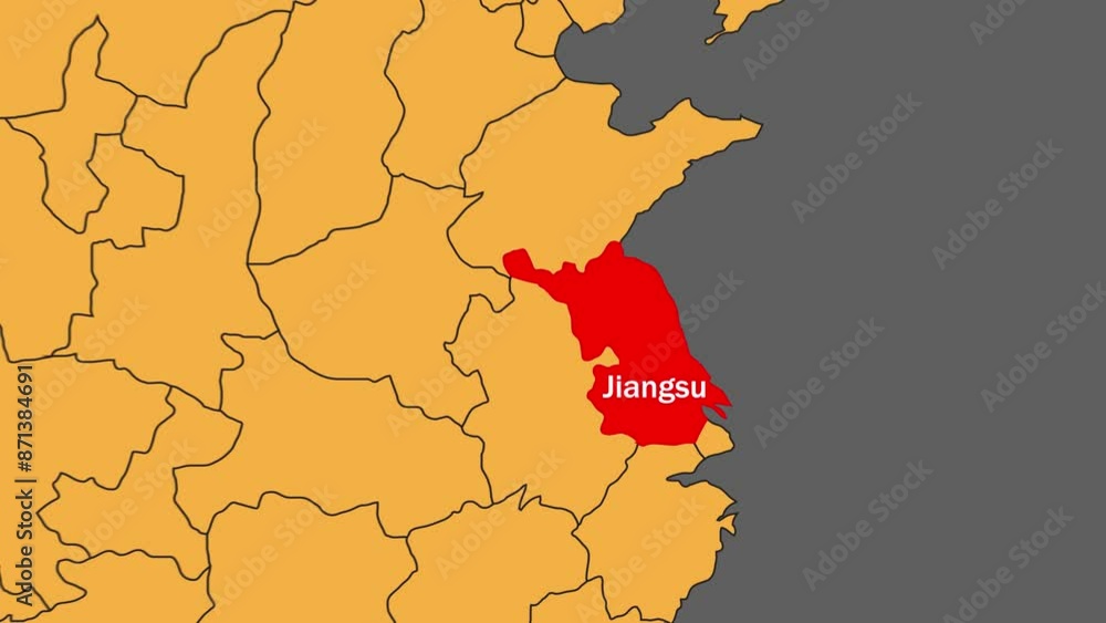 Jiangsu map animated video. Jiangsu location is highlighted on the ...