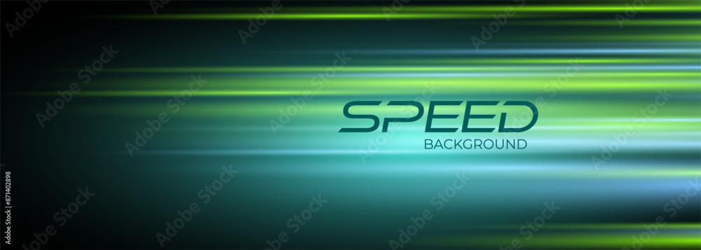 Speed background with green and blue motion lines effect. Black modern ...