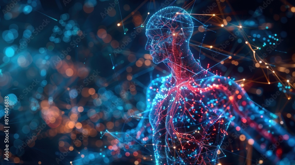 Holographic 3D representation of human circulatory system, translucent ...