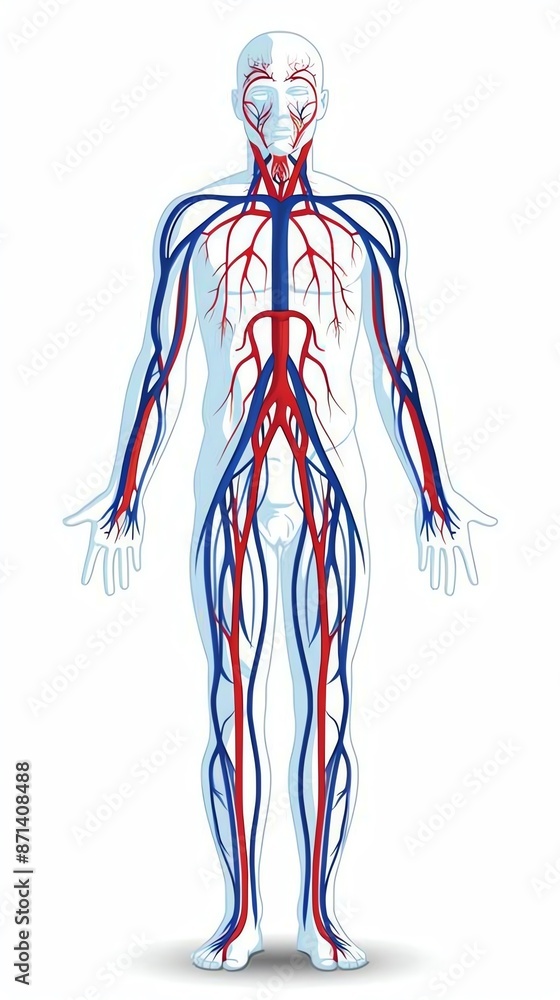 Detailed illustration of the human circulatory system highlighting ...