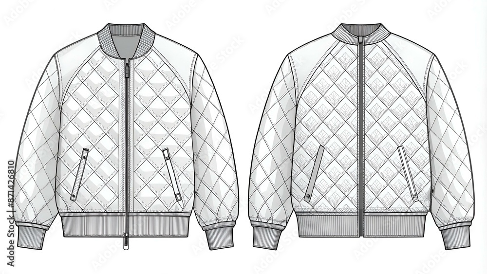 Fashion technical drawing of oversized quilted bomber jacket Stock ...
