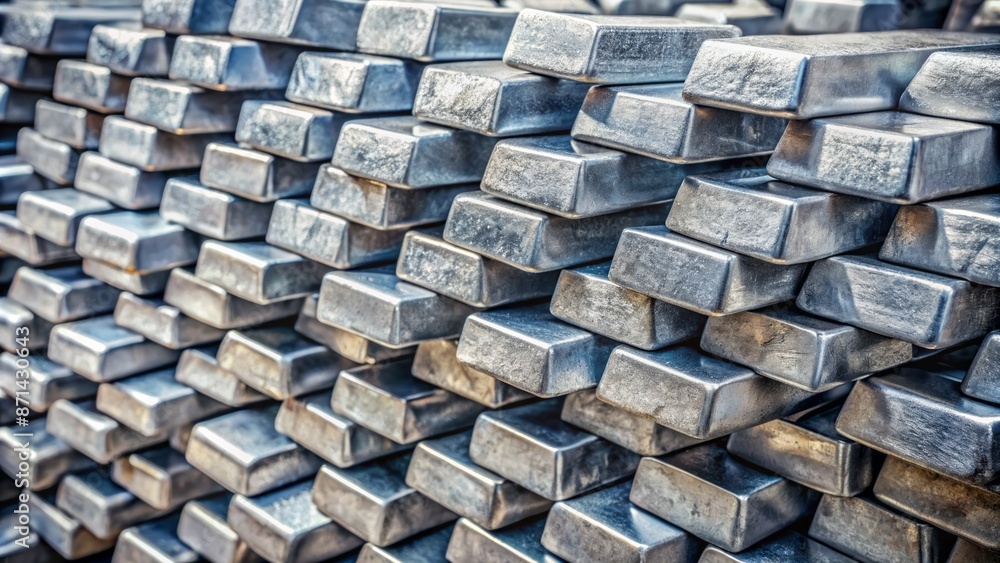 Raw zinc ingots stacked in a heap, rough metal bricks awaiting smelting ...
