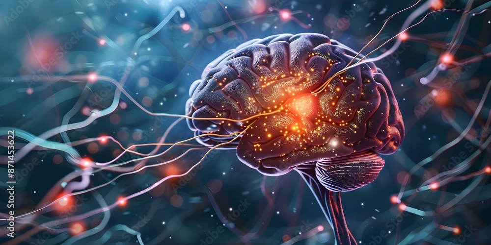 Illustration of the Human Brain Depicting Active Neural Pathways and Firing Neurons. Concept ...