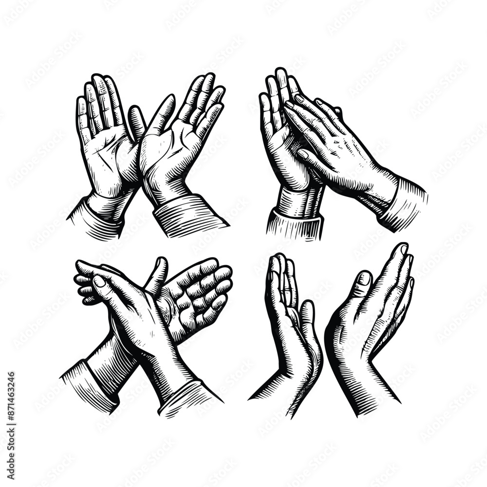 Vetor de hand drawn illustration of applause clapping hands. black and ...