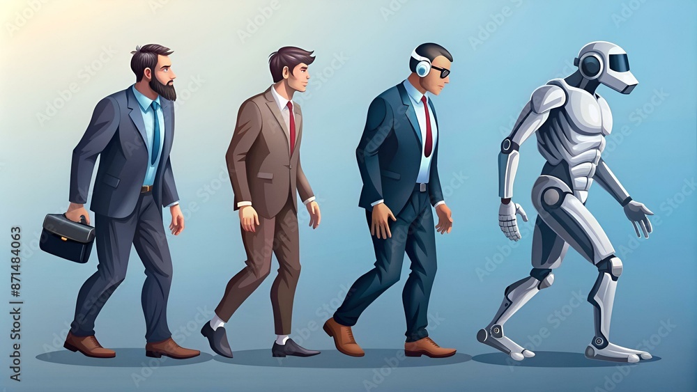 Vector evolution concept with ape to cyborg and robots growth process ...