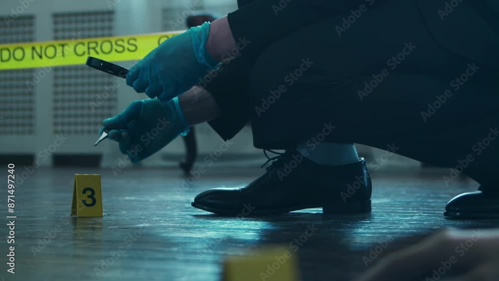Detective Collecting Evidence in a Crime Scene. Forensic Specialists ...