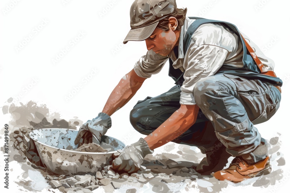 Construction worker laying concrete representing hard work and skill in ...