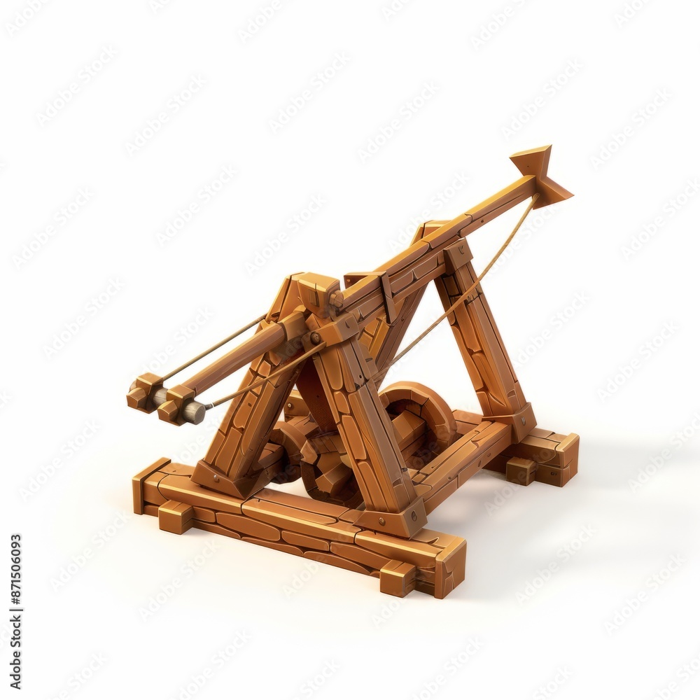3D Render, Low Poly style of a medieval siege weapon like a trebuchet ...