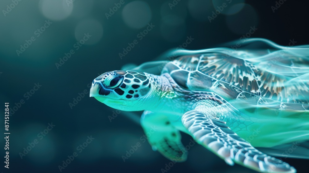 Portraits of marine life, such as dolphins and sea turtles, captured in ...