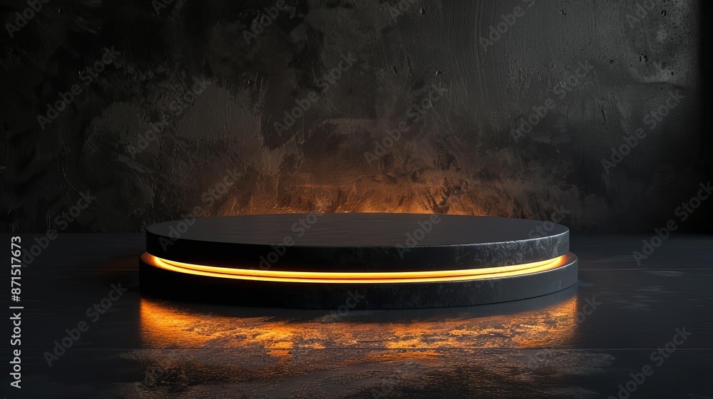 Backlit podium A black podium with a backlit section, casting a soft ...