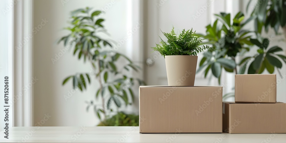 Arranging Cardboard Boxes in New Home During Move-in Process. Concept ...