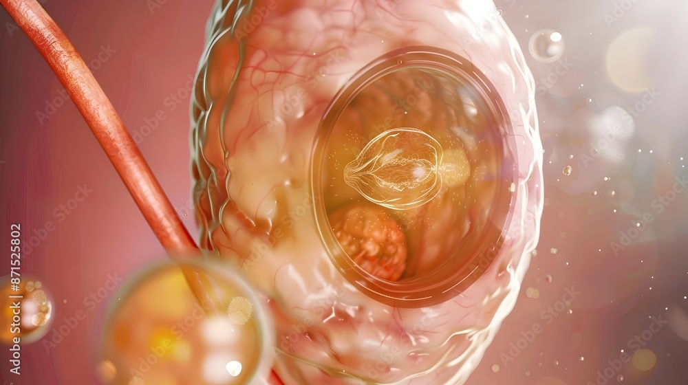 Transparent view of a tiny human embryo or fetus floating in the ...