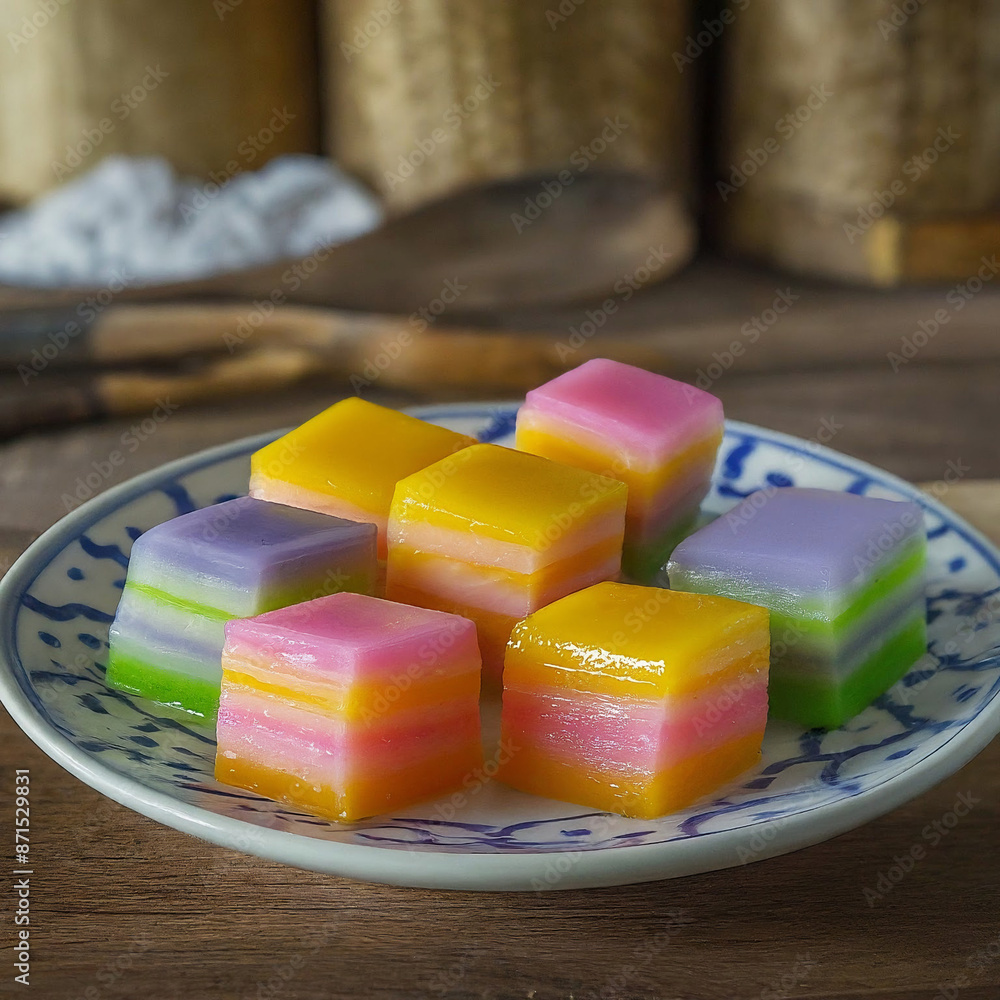 Khanom Chan, one of the traditional Thai desserts, has a sweet and ...
