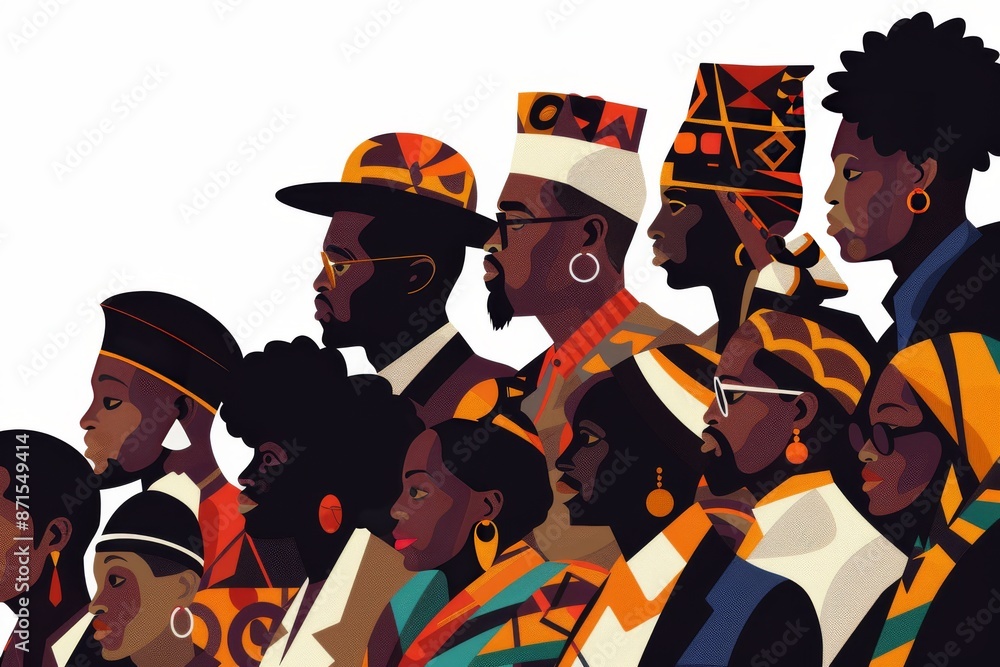Black history month illustration concept with silhouette face head in ...