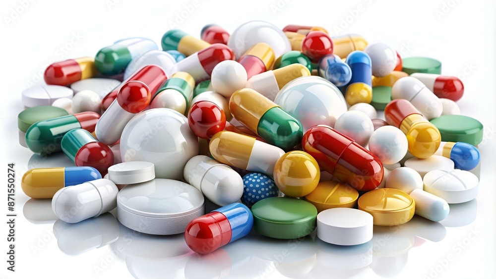 Realistic white pills. 3D drugs medicine capsules and vitamins ...