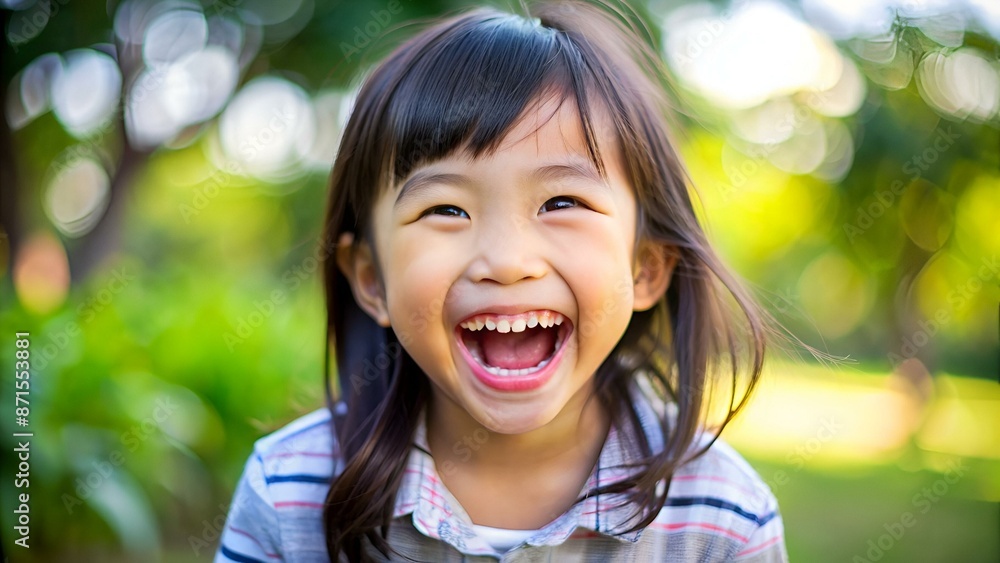 Happy Little asian girl child showing front teeth with big smile and ...