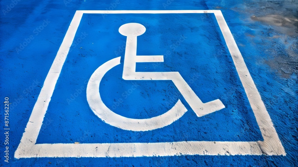 Accessible parking space designation featuring blue background with ...