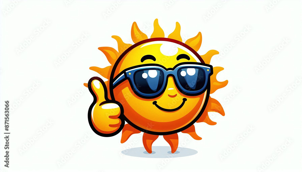 Cartoon sun with sunglasses emoji on white background Stock ...