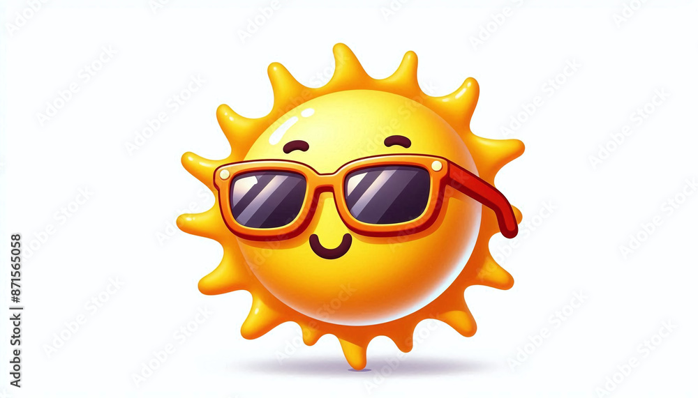 Cartoon sun with sunglasses emoji on white background Stock ...