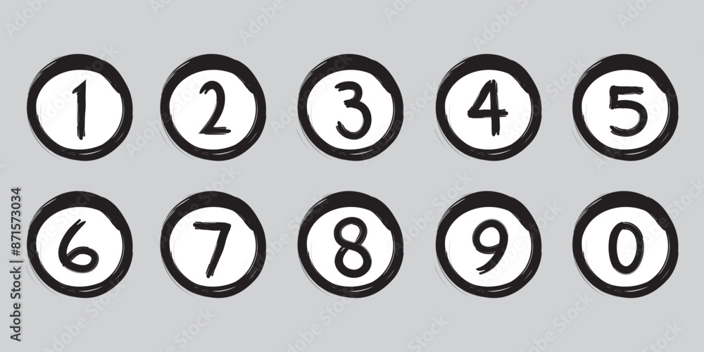 Hand drawn simple round numbers in flat style, Collection of numbers 1 ...
