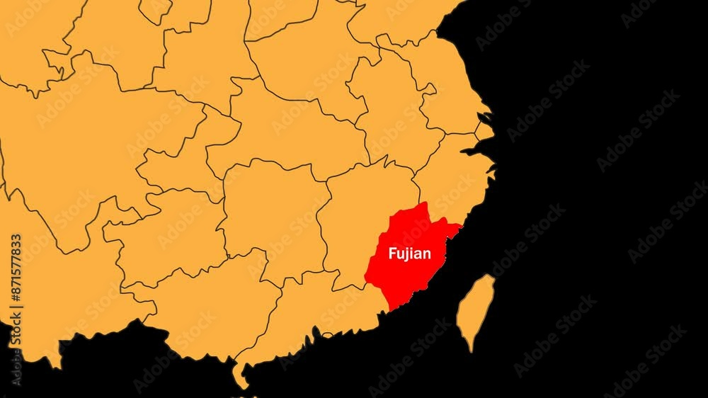 Fujian map animated video. Fujian location is highlighted on the China ...