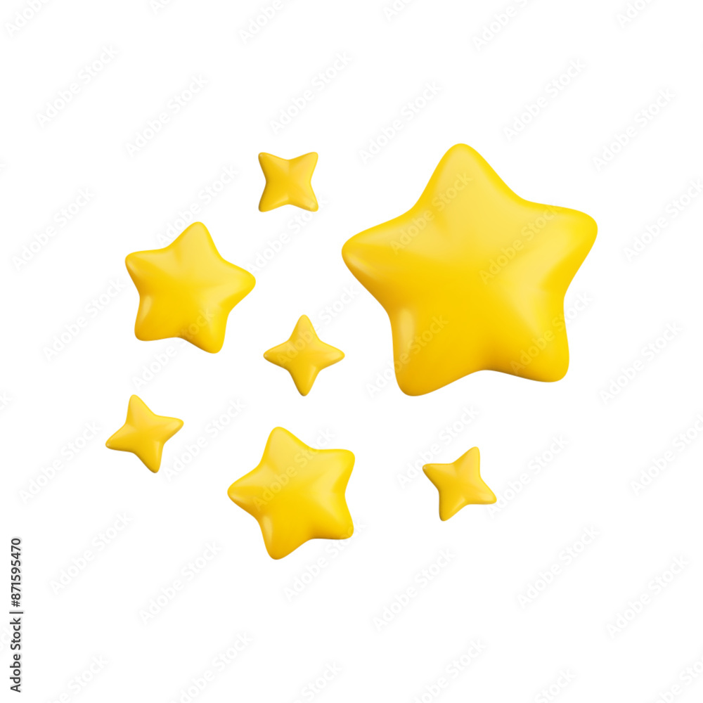 Vector 3d gold sparkling star composition on white background. Cute realistic cartoon 3d starry ...