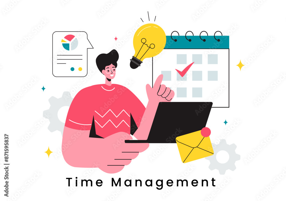 Vector Illustration of Time Management with Clock Controls and Task ...
