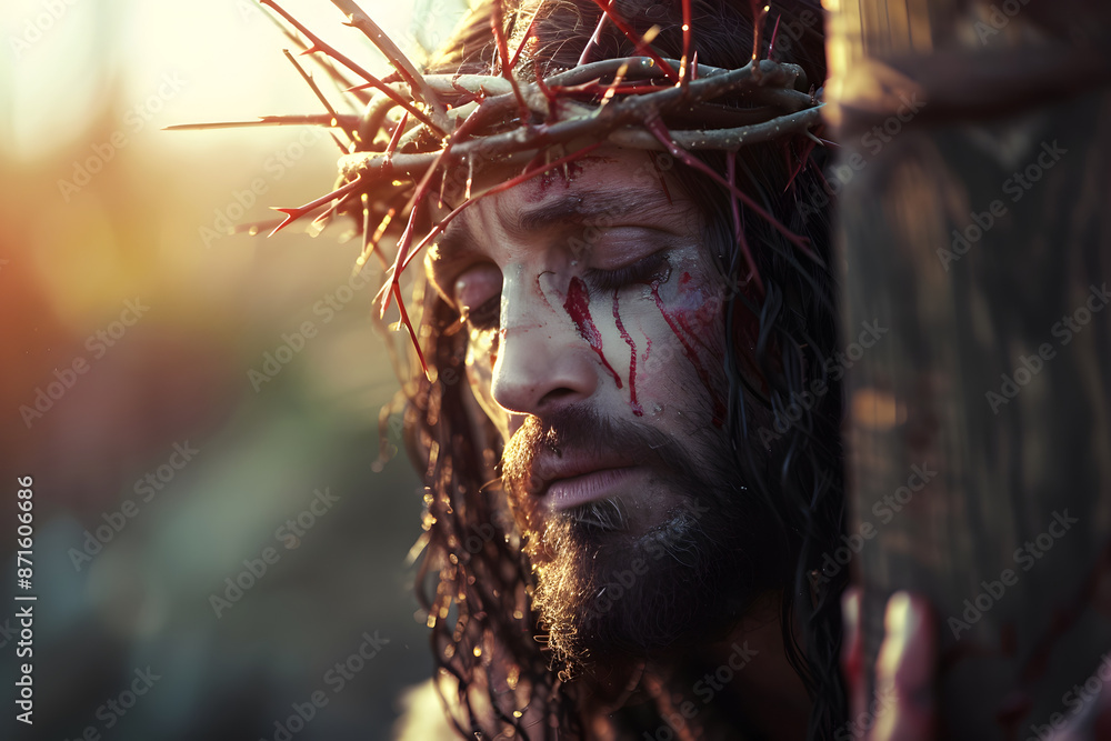 Jesus wearing a crown of thorns as in bible Stock Illustration | Adobe ...