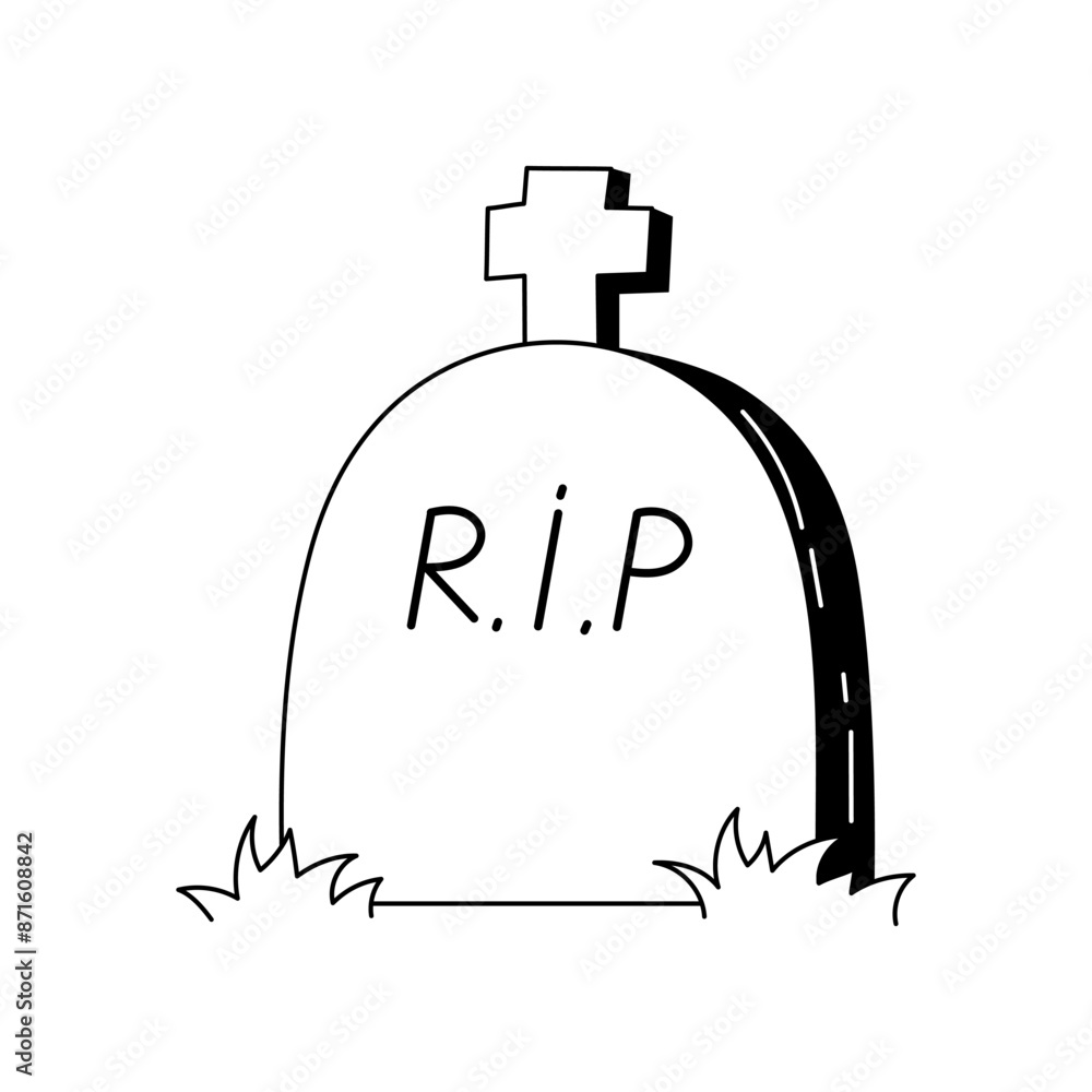 Spooky tombstone in black and white doodle style. RIP gravestone for ...