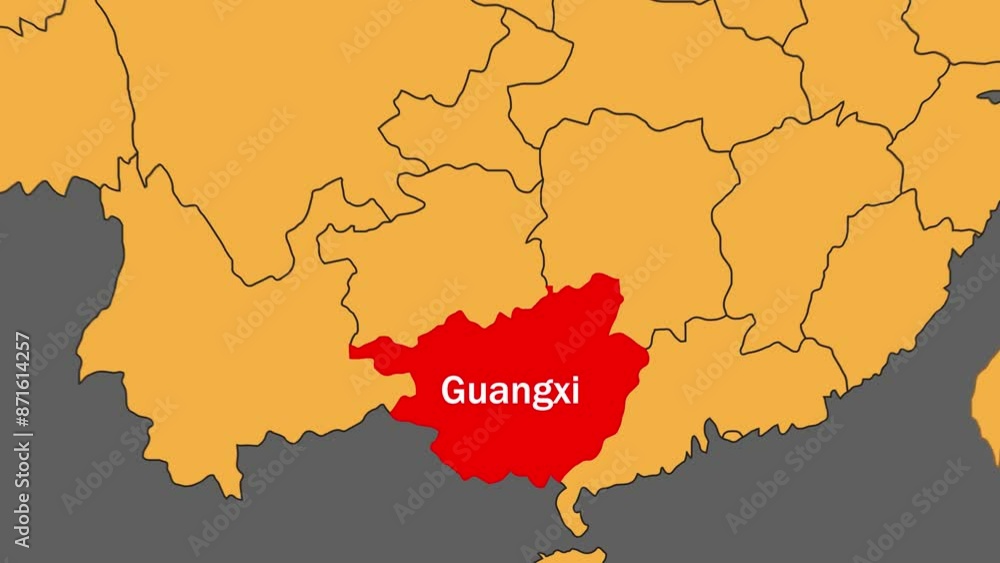 Guangxi map animated video. Guangxi location is highlighted on the ...