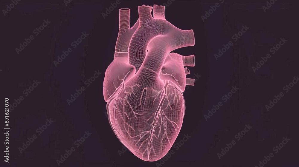 ภาพประกอบสต็อก Wireframe heart anatomy top view representing cardiac ...