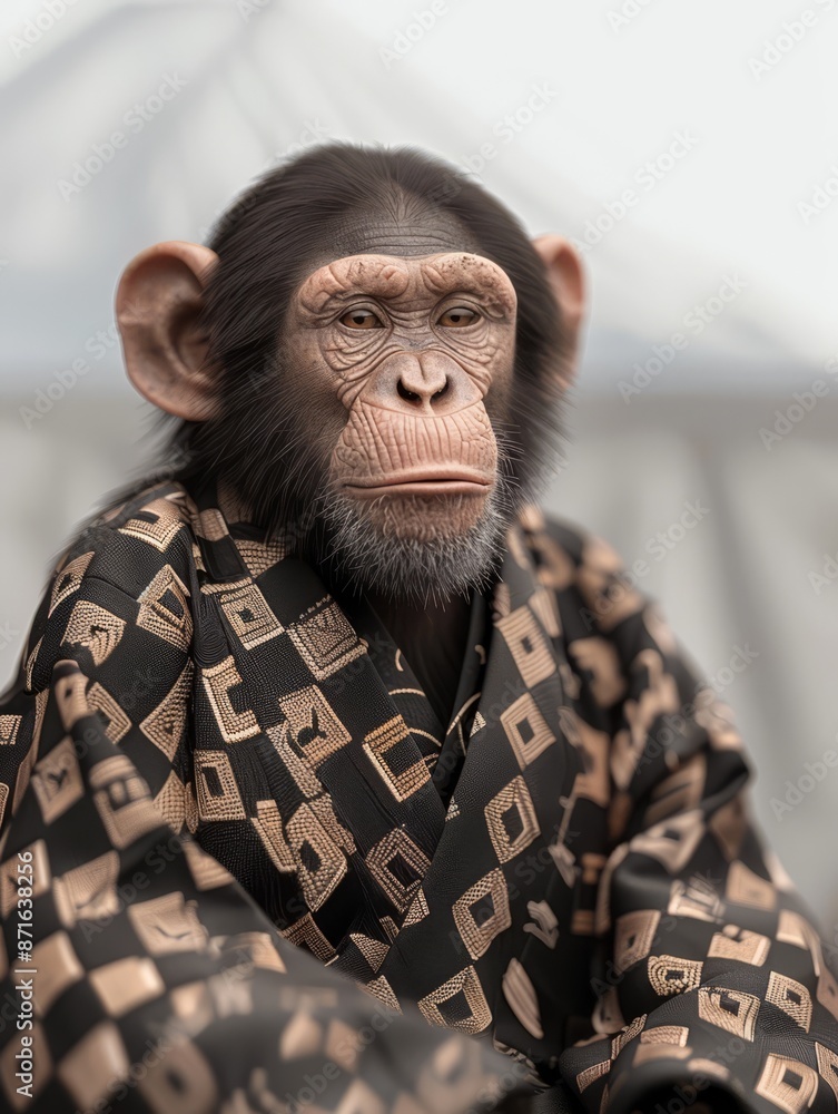 Majestic Japanese Macaque Adorned in Traditional Kimono Amid the Iconic ...