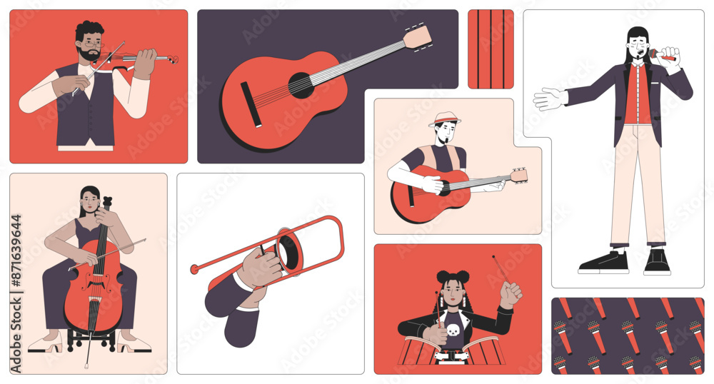 Vetor de Music performance bento grid illustration set. Classical ...