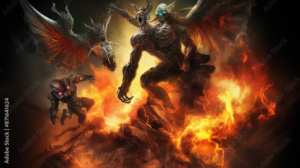 Apocalyptic religious hell monster, demon. End of the world, Armageddon ...