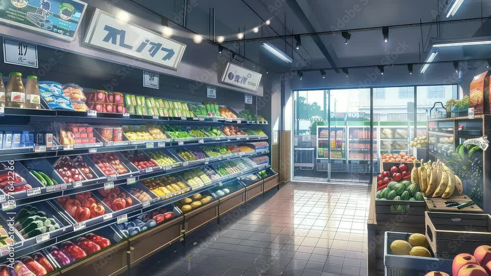 Animation Bright Grocery Store with Fresh Produce Display generated ...