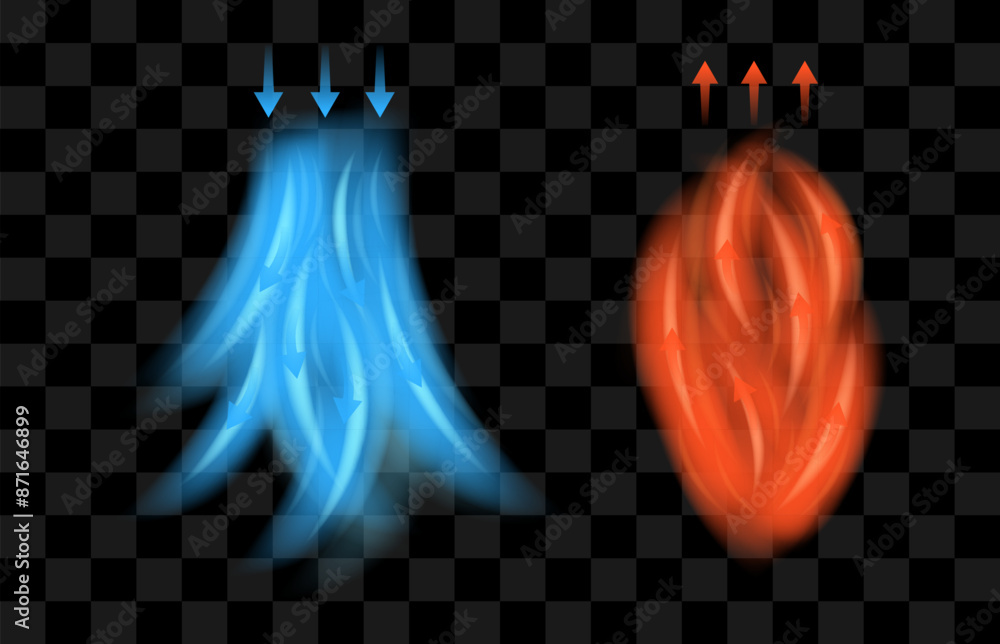Cold and hot air flow with arrows indicating the direction of air ...