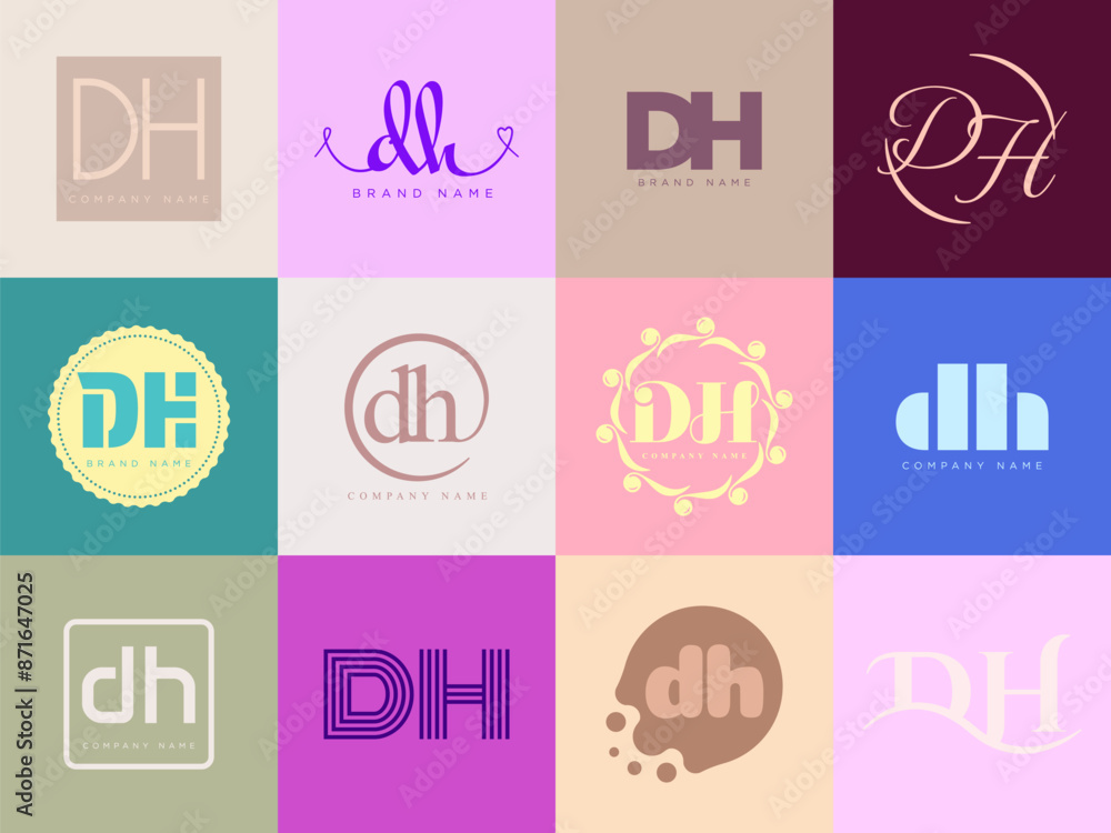 DH logo company template. Letter d and h logotype. Set different ...
